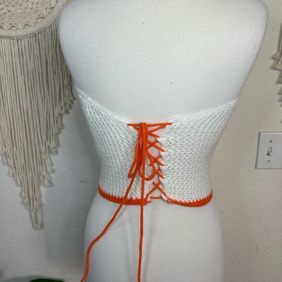 do my self | Tops | Do My Self Orange And White Crochet Tie Back Tube ...